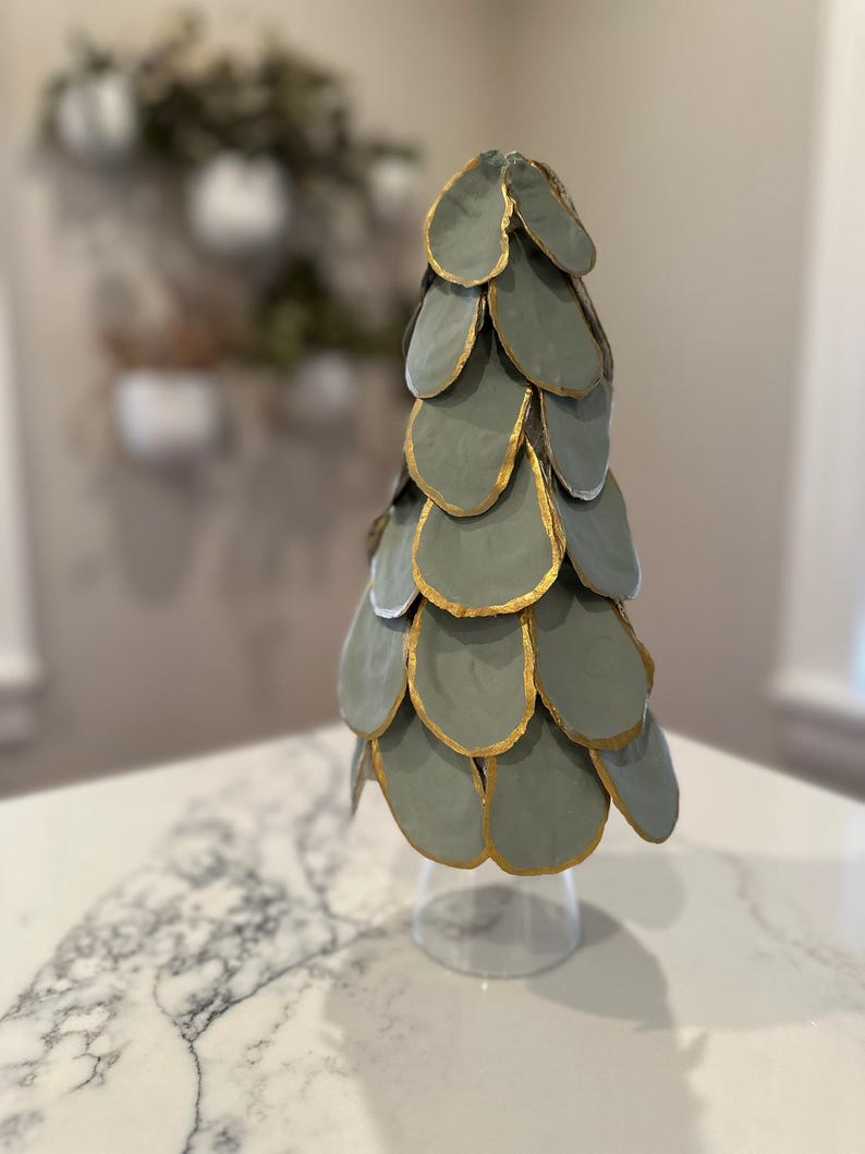 Handmade and Hand Painted Oyster Shell Tree - Sea Green and Gold! Bring ...