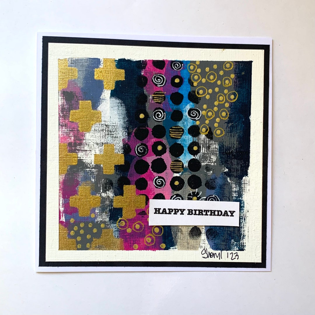 Hand Painted Birthday Card, Handmade Birthday Card, Abstract Birthday ...