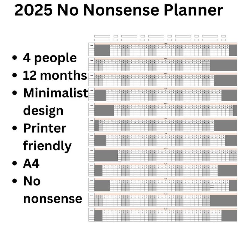 2025 Minimalist 4-person Planner: A4 Printable PDF - Etsy