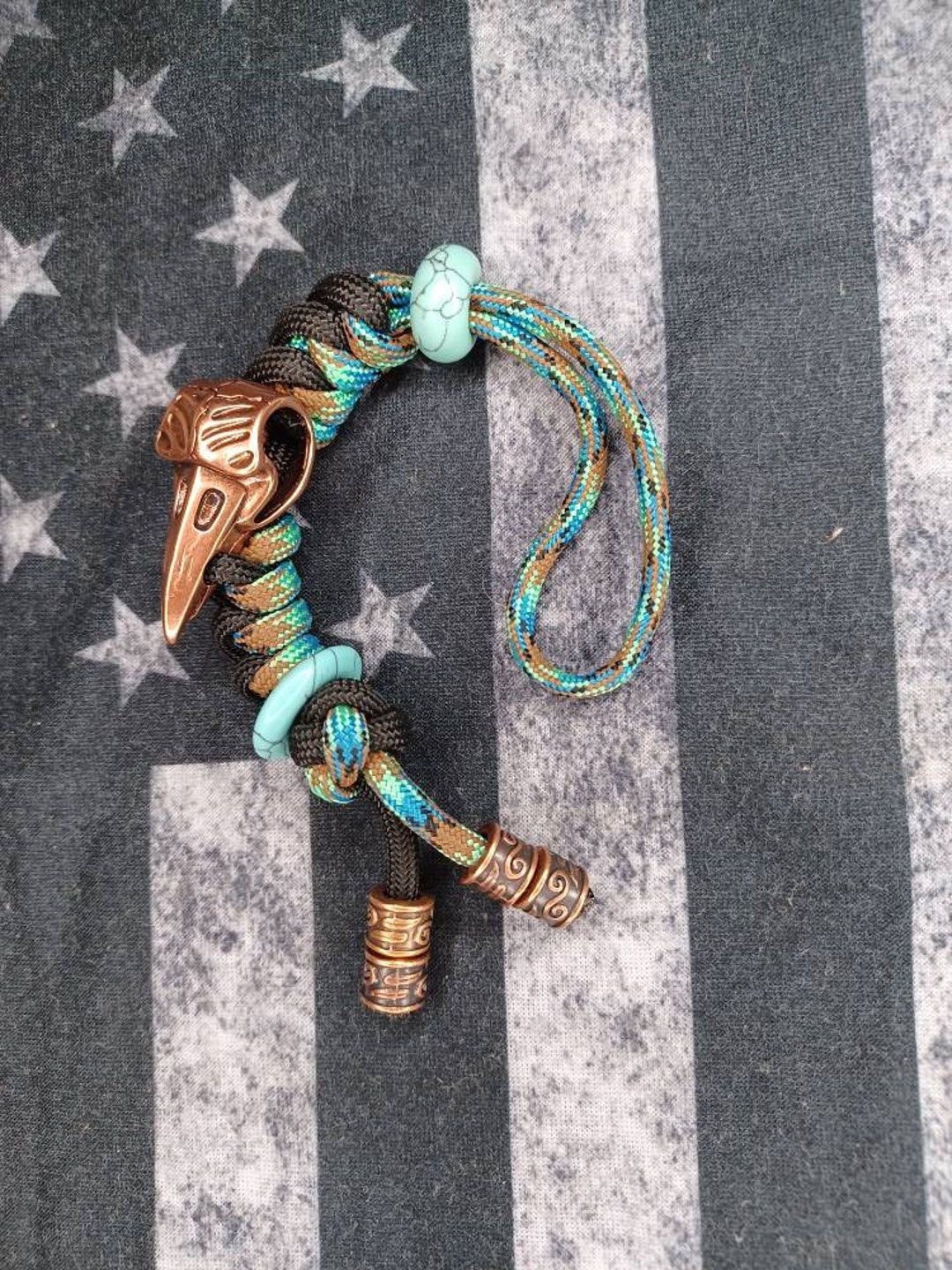 Paracord Knife Lanyard| Raven Skull | Copper Beads| Keyfob Keyring ...