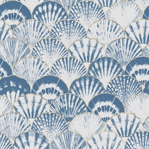 Seashell Pattern Wallpaper, Blue Gold Peel and Stick Wall Mural - Etsy