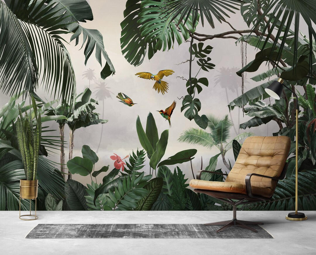 Tropical Rainforest Wallpaper, Palm Tree Jungle Wall Mural, Peel and ...