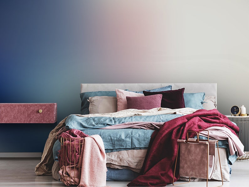 Color Gradient Wallpaper Blue Pink Gray Ombre Peel and - Etsy
