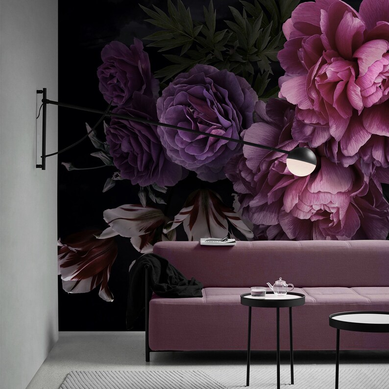 Vintage Floral Wallpaper: Dark Garden Peel and Stick Wall Mural - Etsy