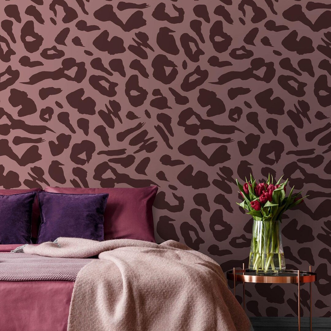 Burgundy Leopard Print Wallpaper: Bold Animal Pattern, Peel and Stick ...