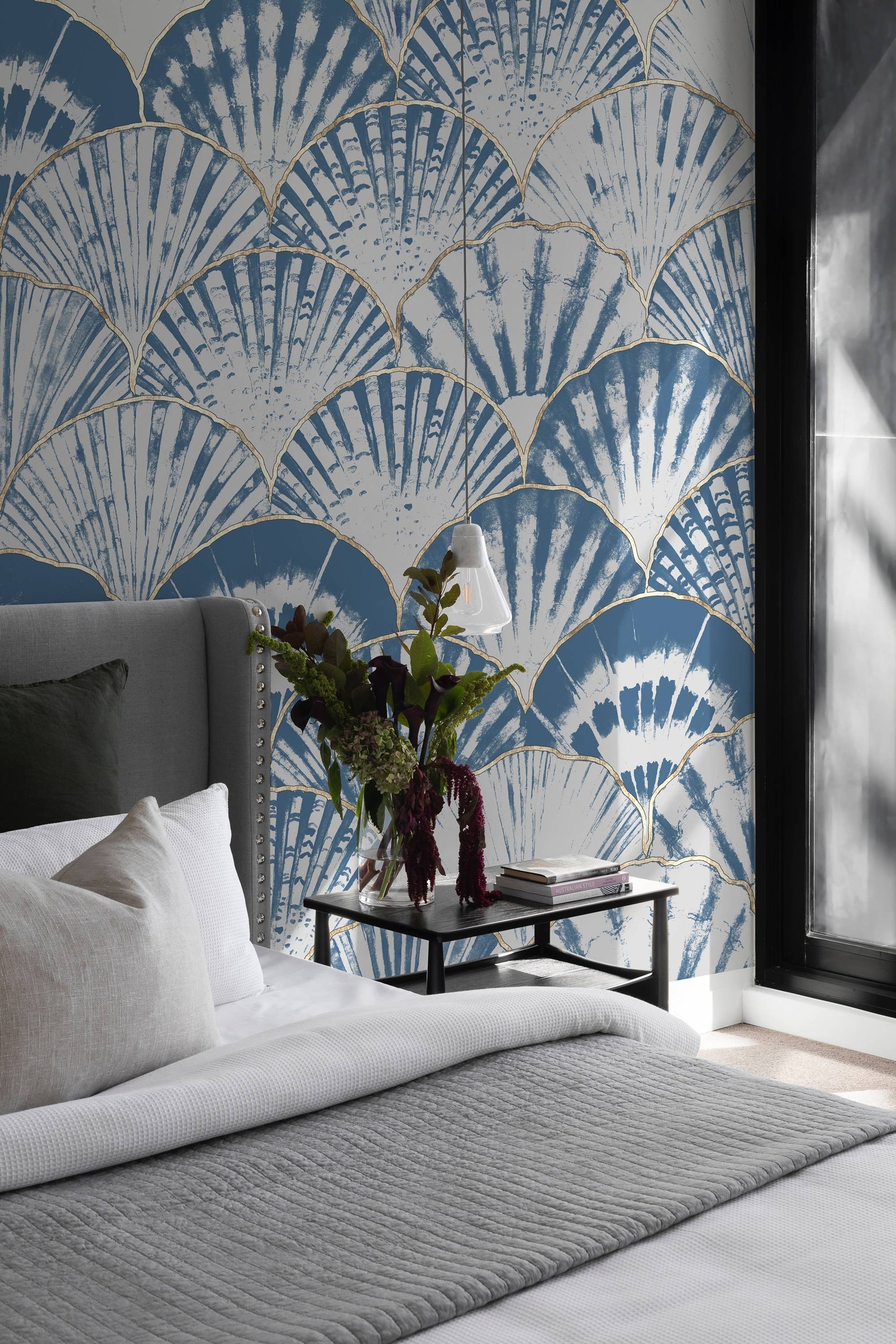 Seashell Pattern Wallpaper, Sea Shell Peel and Stick Wall Mural, Blue ...
