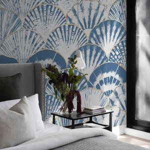Seashell Pattern Wallpaper, Sea Shell Peel and Stick Wall Mural, Blue ...