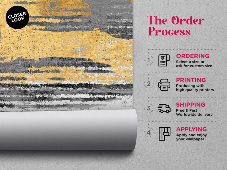 Grunge Concrete Wallpaper: Gold Detail Peel and Stick Mural - Etsy