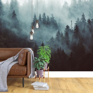 Misty Landscape With Fir Forest in Hipster Wallpaper, Vintage Retro ...