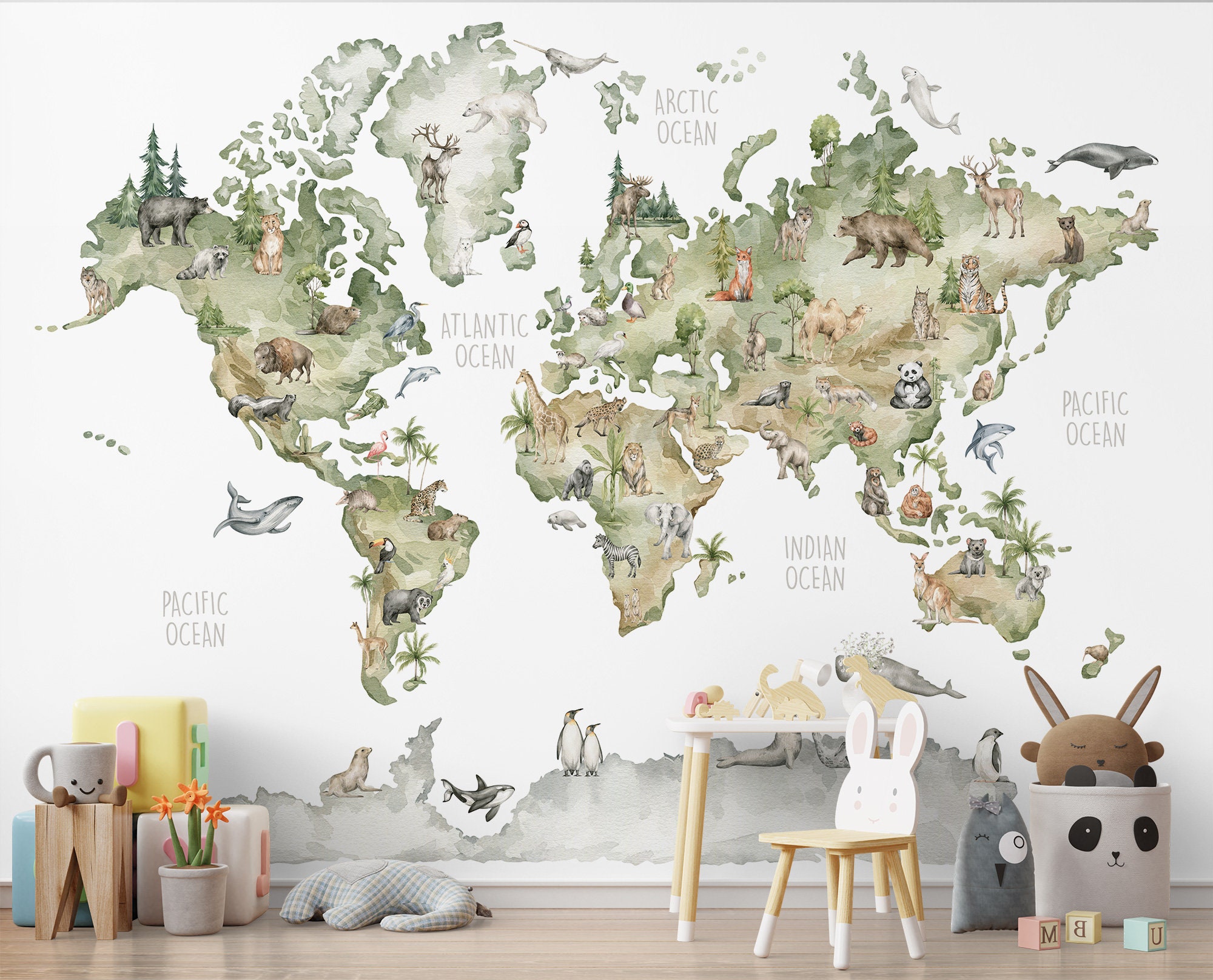 Cute World Map Mural