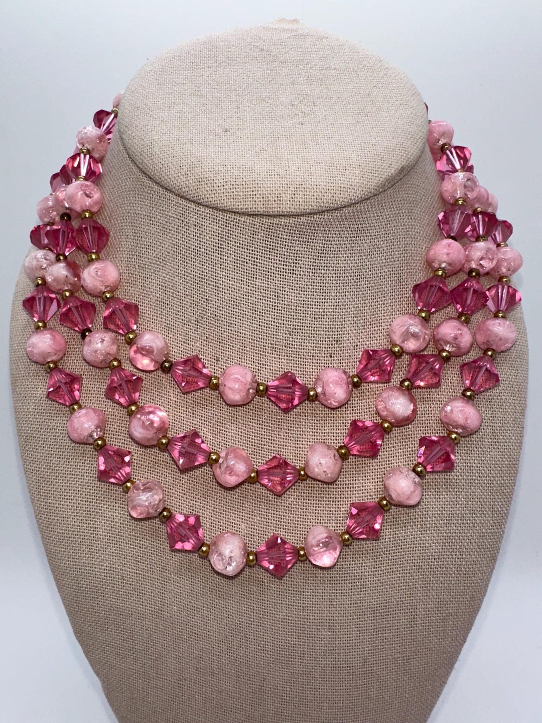 Vintage 1960’s Lisner Gold Tone and Pink 3 Strand Beaded Necklace - Etsy