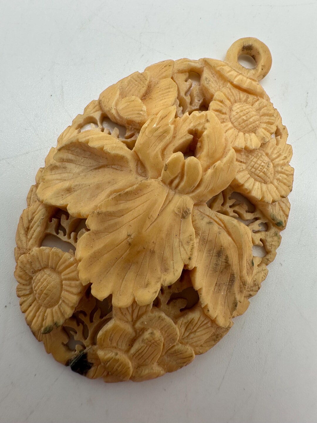 Vintage Carved Celluloid Art Deco Iris Design Pendant - Etsy