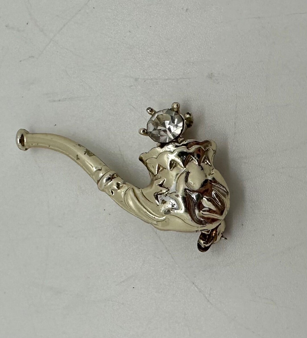 Vintage Silver Plated Pipe Brooch With Rhinestone - Etsy