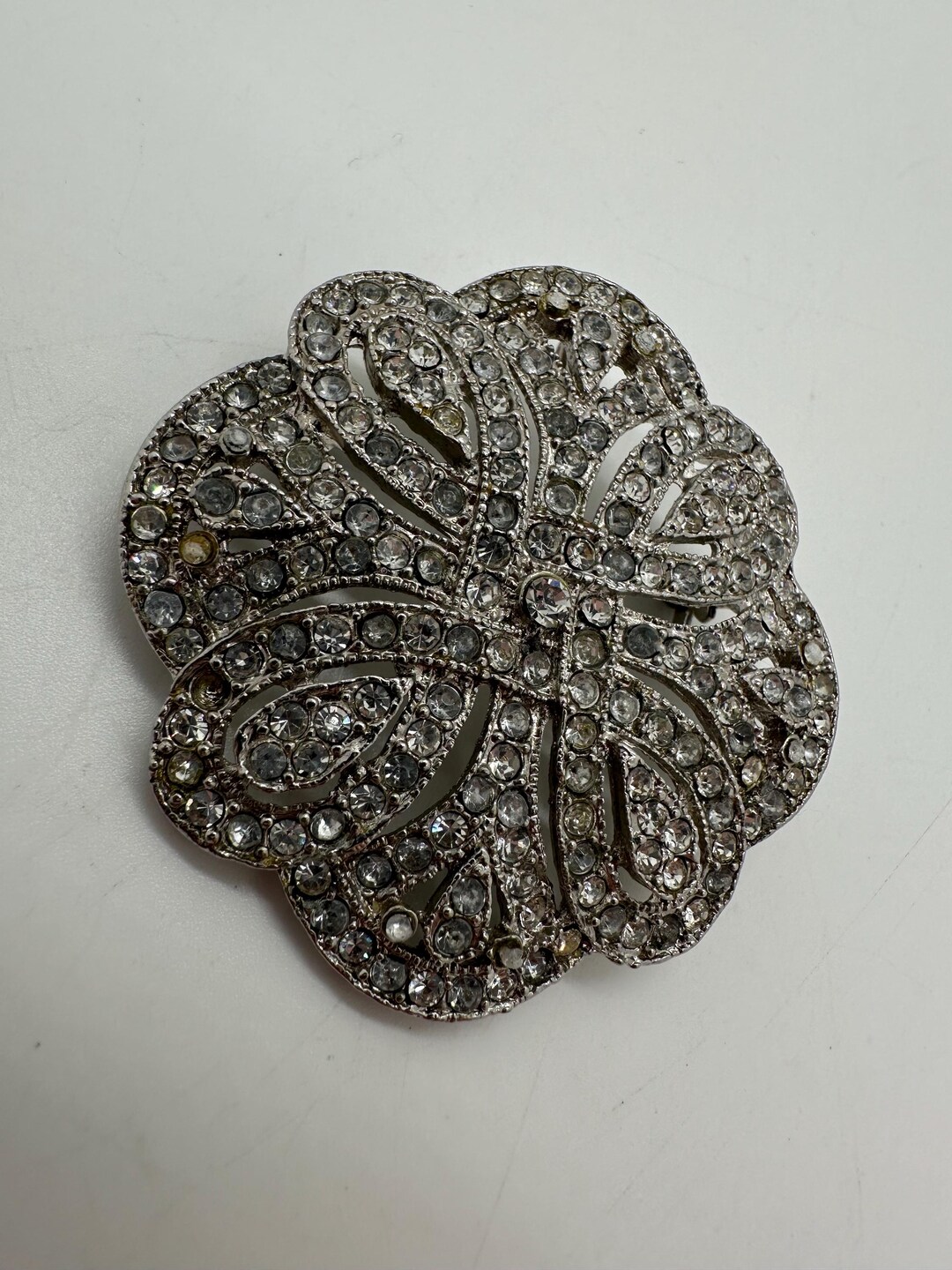 Vintage 60’s Silver Plated and Rhinestone Brooch - Etsy