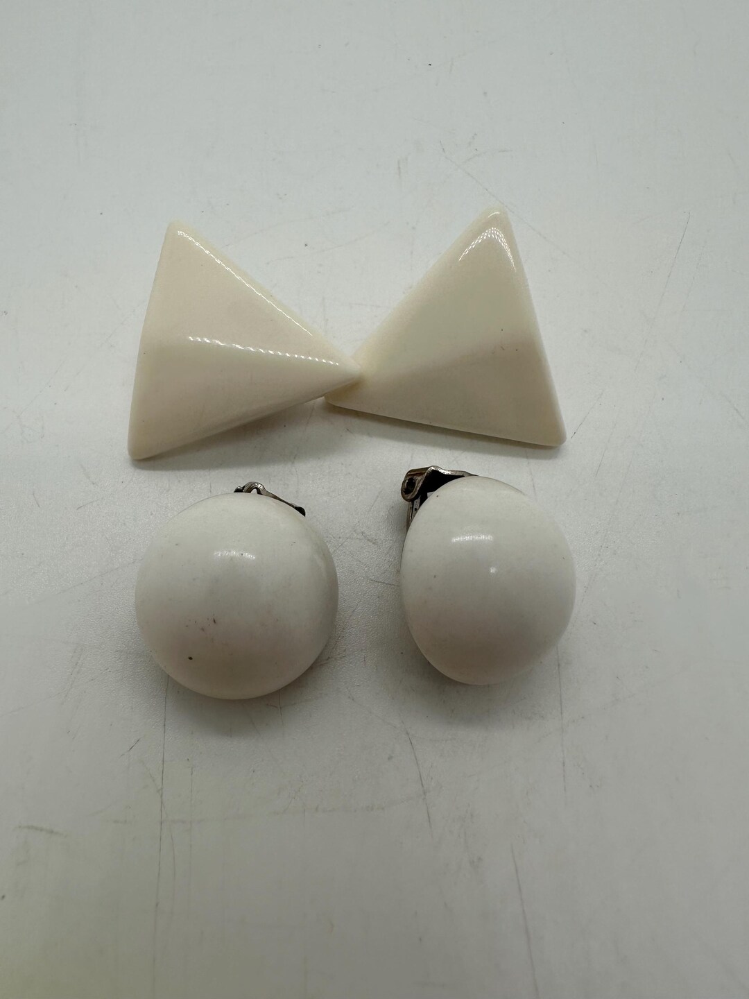Vintage White Plastics Circle and Triangle Clip on Earrings - Etsy