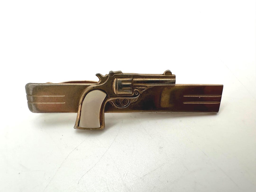Vintage 1950s Gold Tone and Mother of Pearl Inlay Revolver Tie Bar Clip ...