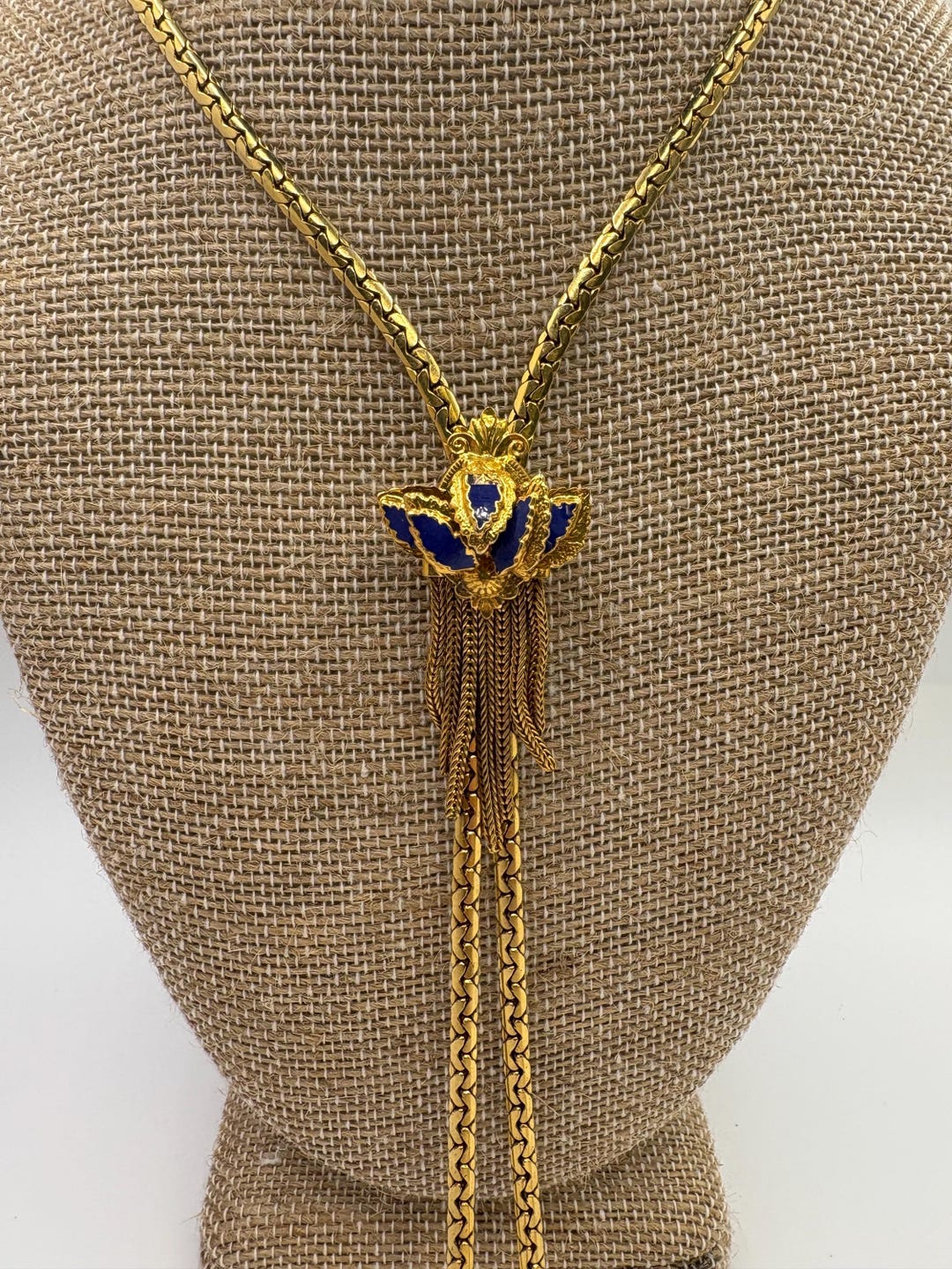 Gold Tone Patent Pending Blue Enamel Bolo Style Necklace - Etsy