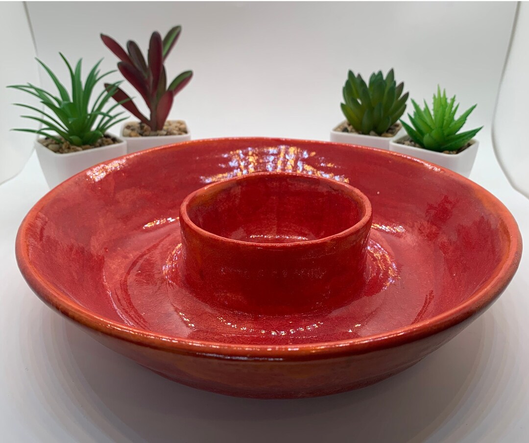 Red Chips and Salsa Bowl Red Ceramic Bowl Chips and Dip - Etsy