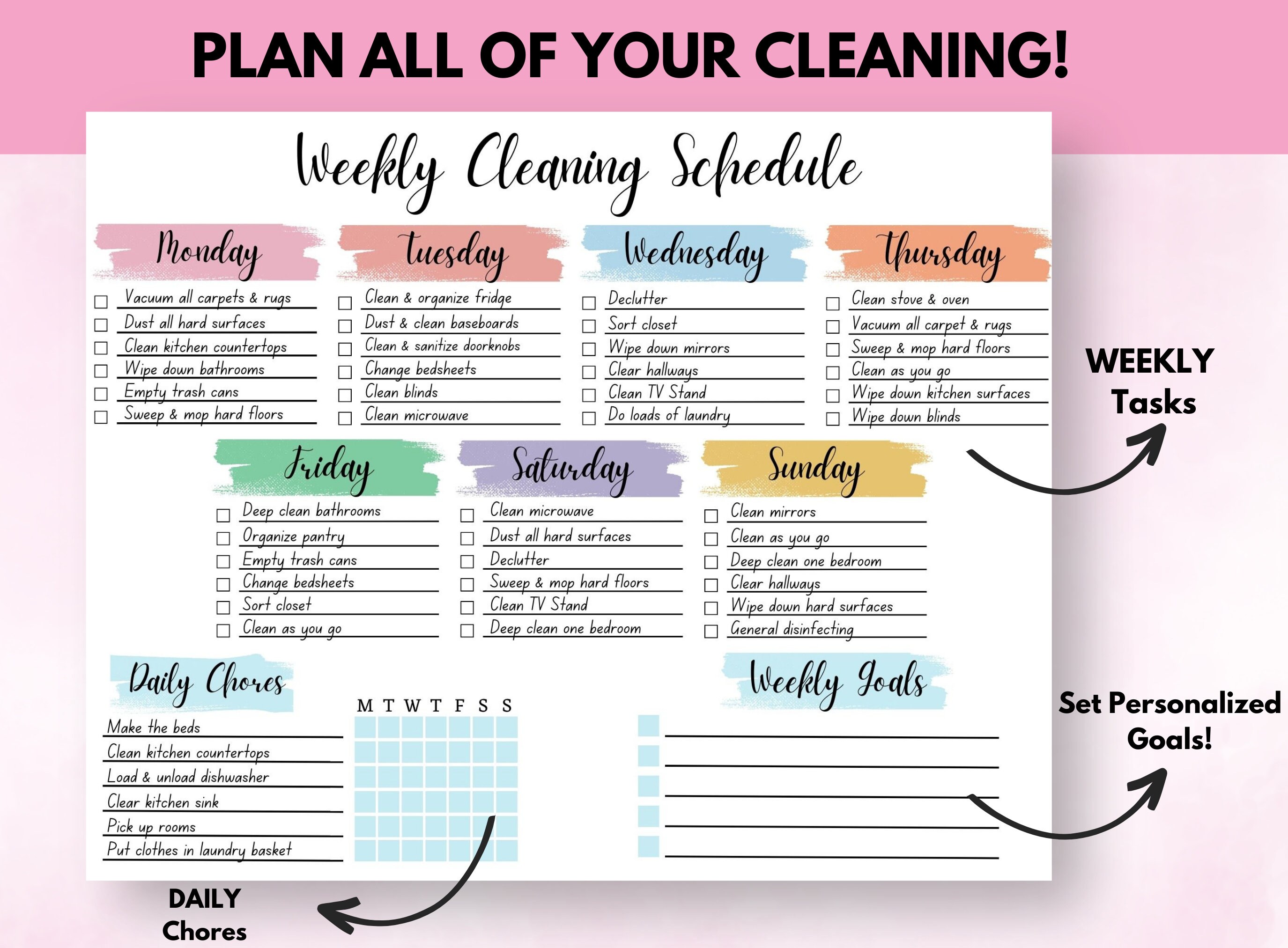 EDITABLE Cleaning Planner, Weekly Cleaning Schedule, Annual Checklist ...