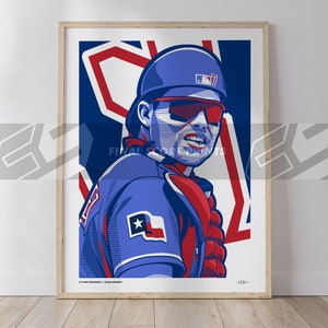 Ivan Pudge Rodriguez Poster Texas Rangers Baseball Illustrated Art ...