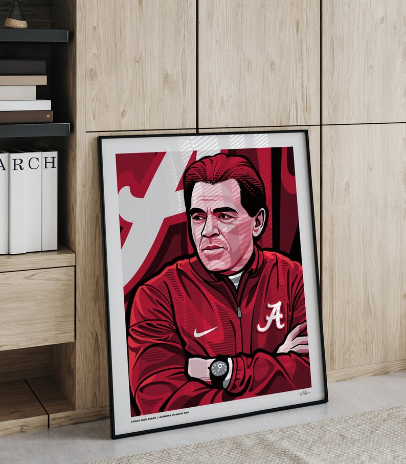 Nick Saban Poster Football Illustrated Art Print, Coach Nick Saban Fans ...