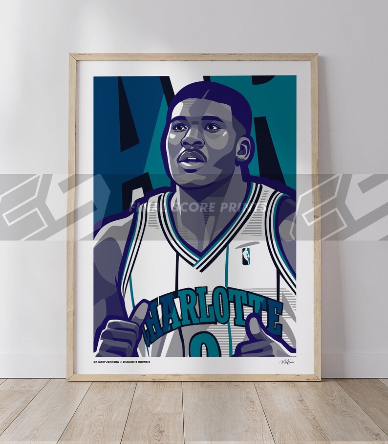 Larry Johnson Poster Charlotte Hornets Basketball Art Print - Etsy