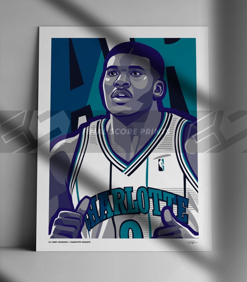 Larry Johnson Poster Charlotte Hornets Basketball Art Print - Etsy