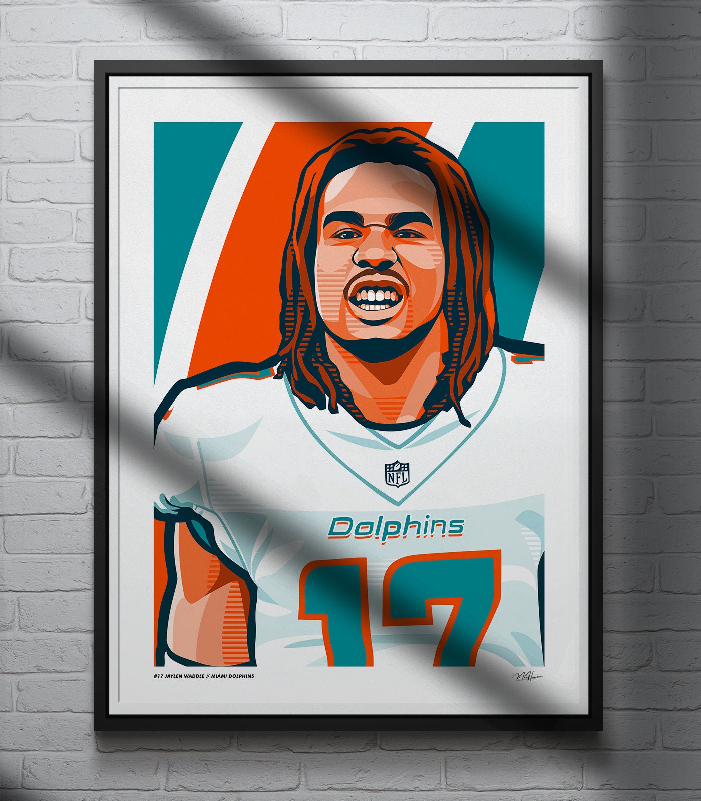 Jaylen Waddle Poster Miami Dolphins Football Art Print Etsy