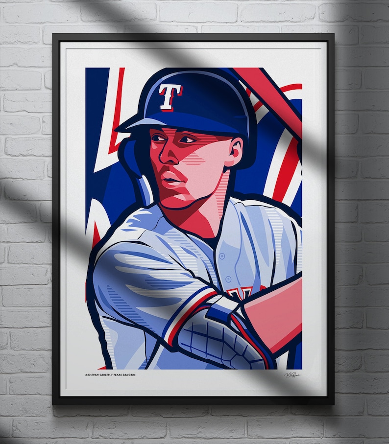 Evan Carter Poster Texas Rangers Baseball Illustrated Art - Etsy