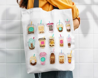 Boba Stack Tote Bag, Boba Milk Tea Lover, Caffeine Lover, Boba Lover ...