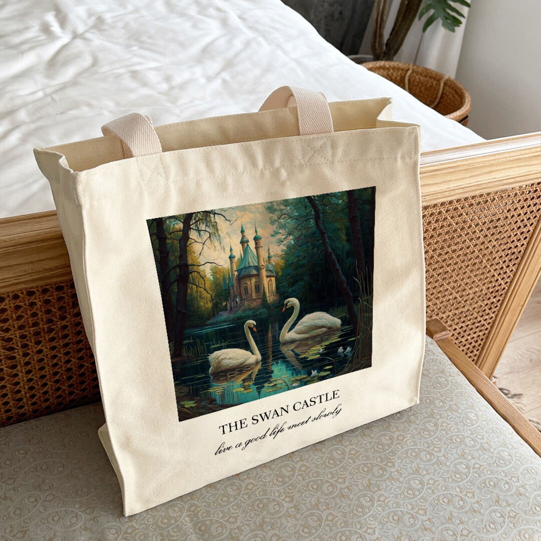 Swan Castle Canvas Tote Bag: Personalized Forest Lake Handbag - Etsy