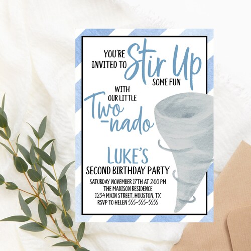 Tornado Birthday Party Invitation PRINTABLE Pink Two-nado - Etsy Canada