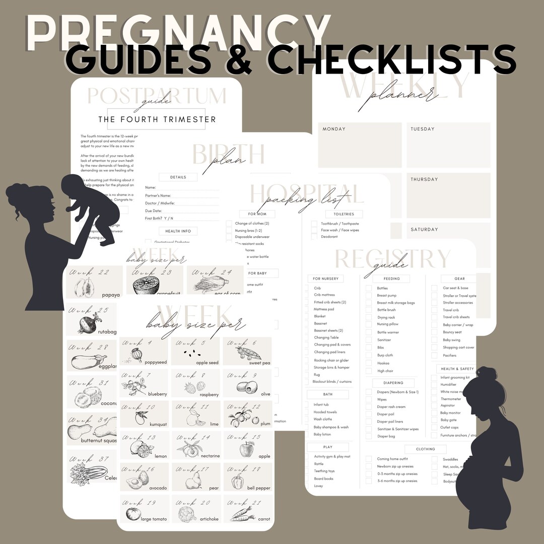 Printable Pregnancy Guides & Checklists Planner, Registry, Hospital Bag ...