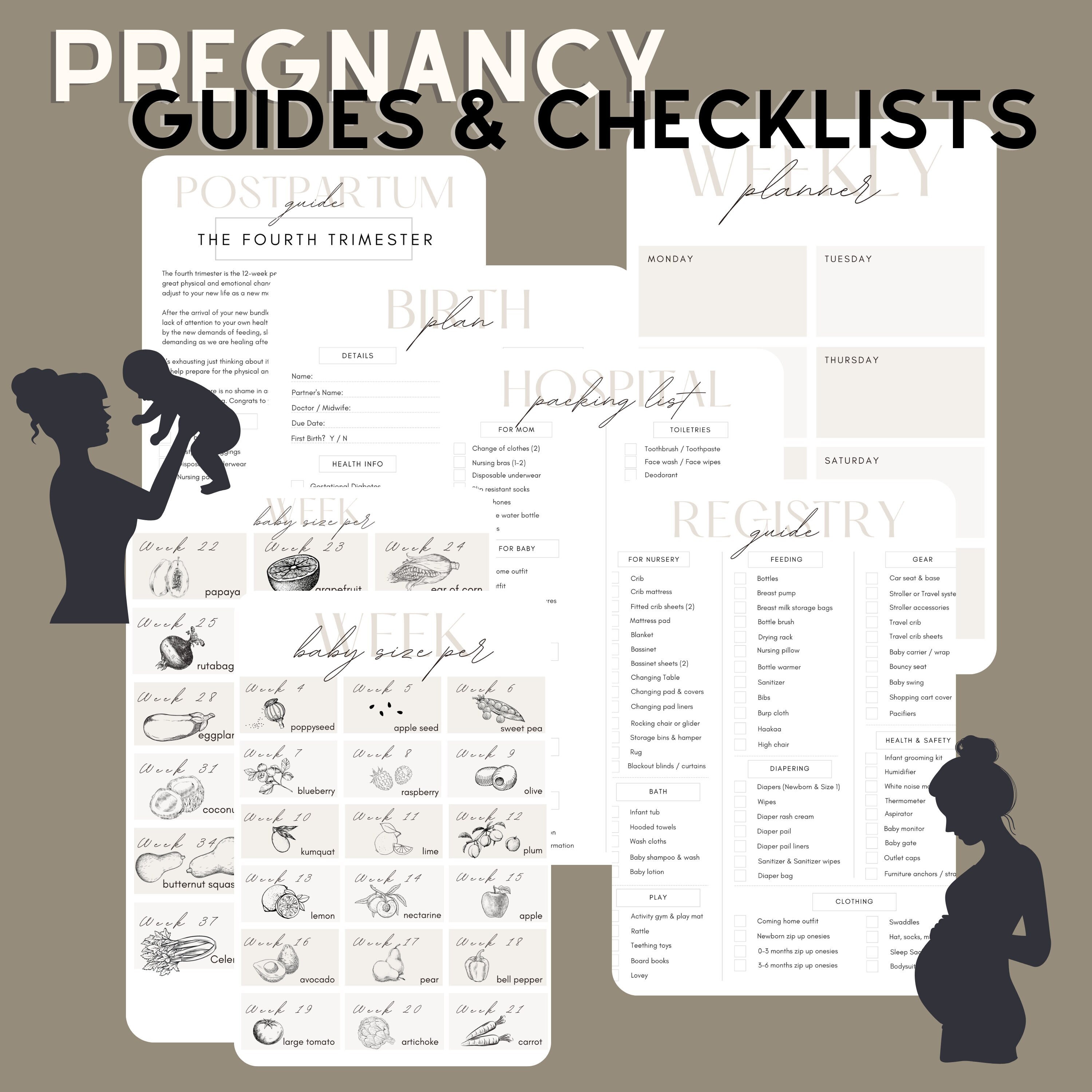 Printable Pregnancy Guides & Checklists Planner, Registry, Hospital Bag ...