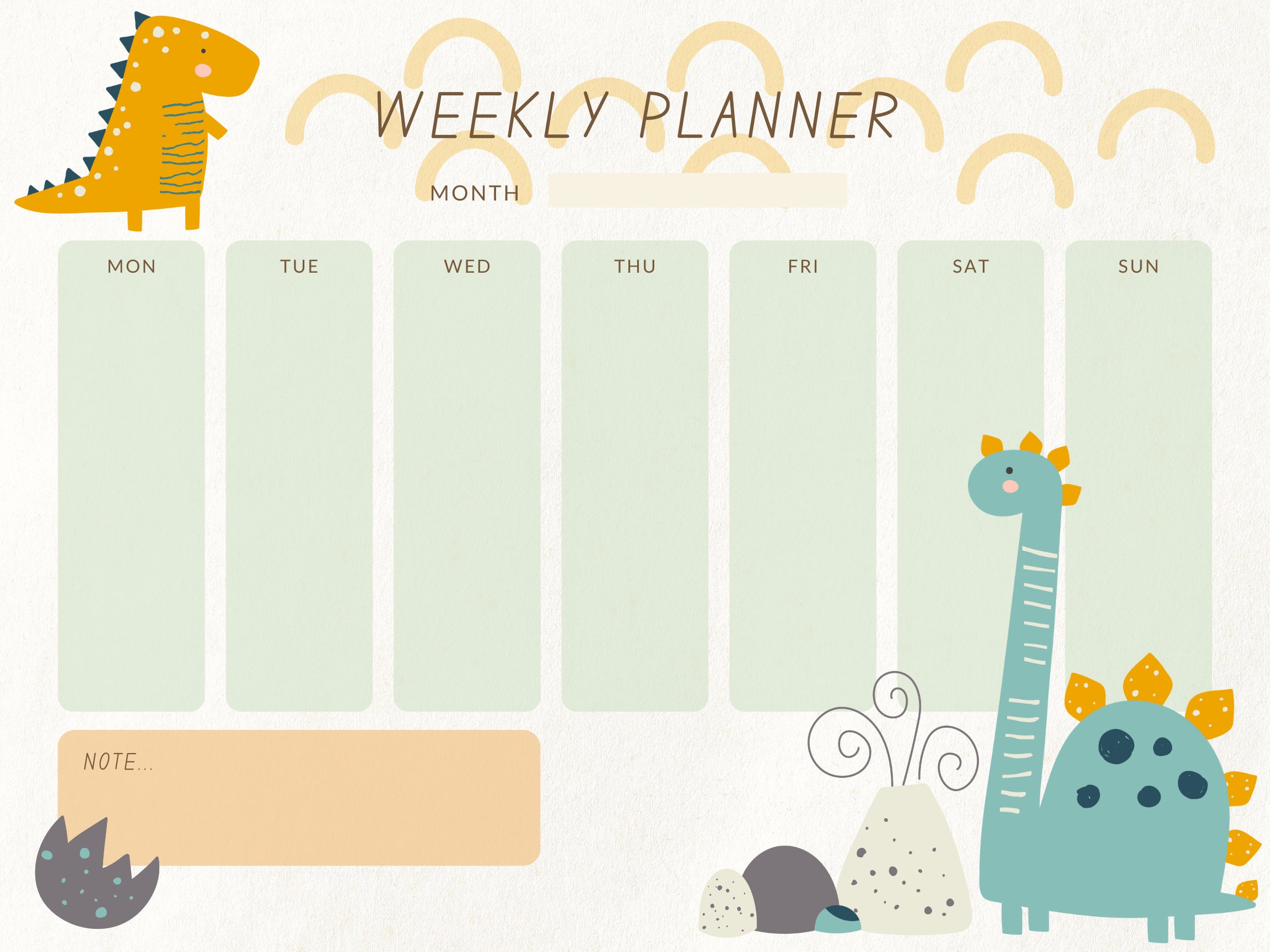 Cute Dinosaur Digital Printable Planner, to Do Sheet Bundle Set of 3 ...