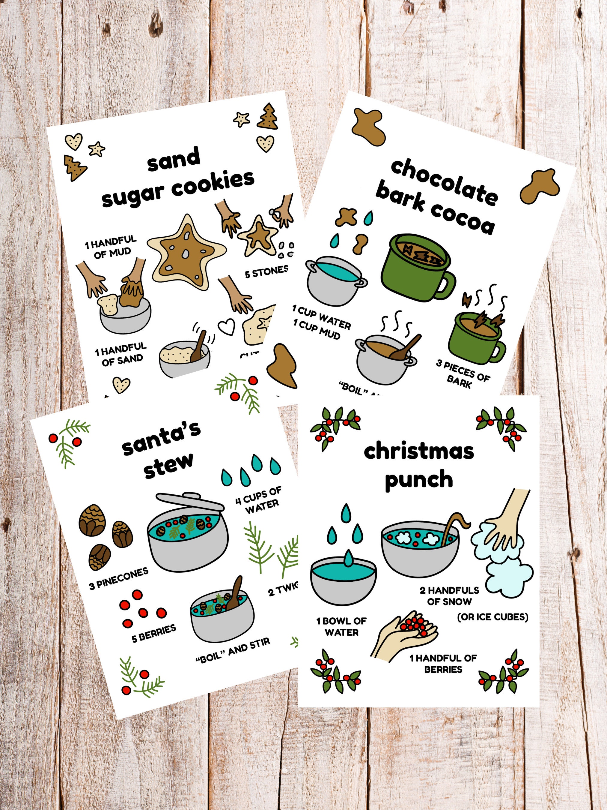 Instant Download - Christmas Mud Kitchen Recipe Cards, Christmas ...