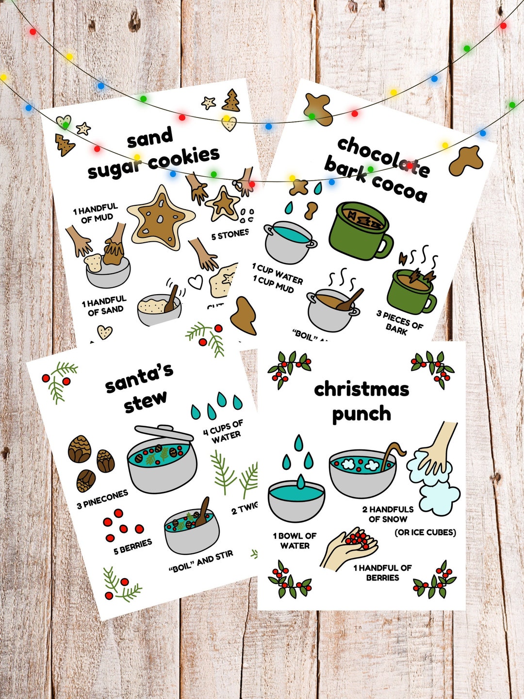 Instant Download - Christmas Mud Kitchen Recipe Cards, Christmas ...