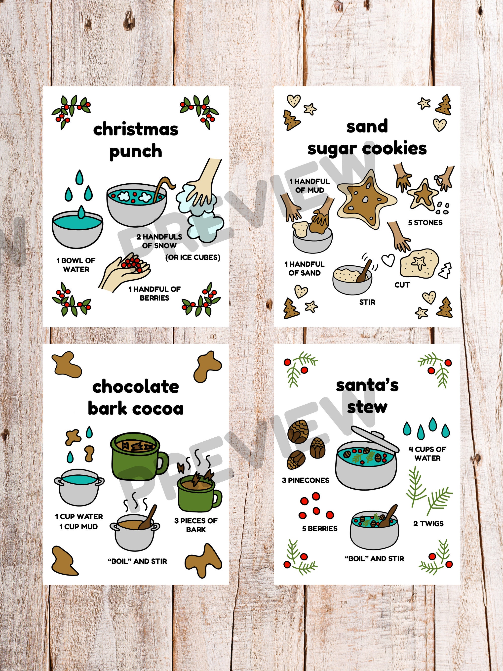 Instant Download - Christmas Mud Kitchen Recipe Cards, Christmas ...