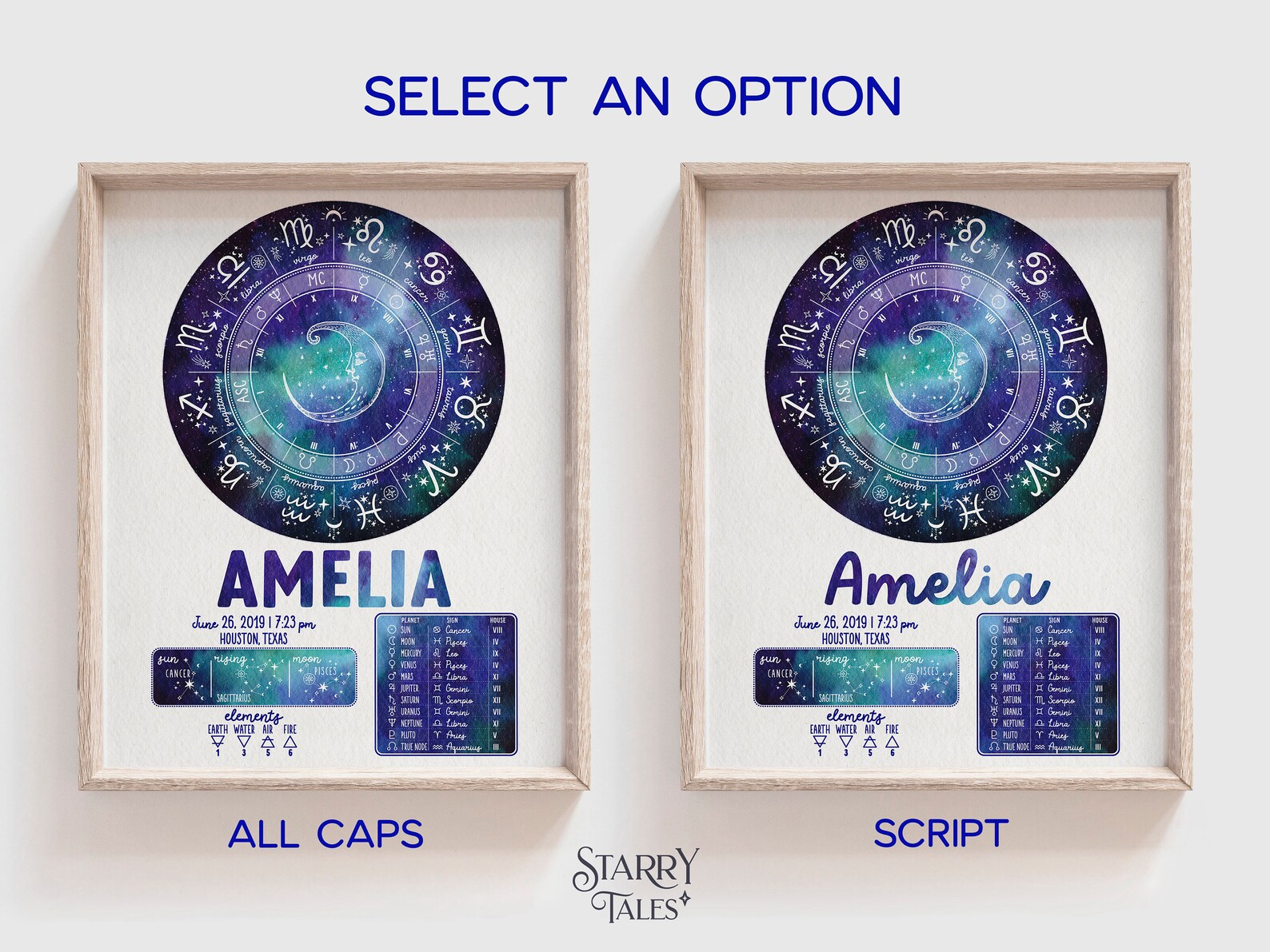 Custom Astrology Birth Chart Printable Wall Art, Natal Chart Nursery ...