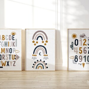 Alphabet & Numbers Boho Kids Room Decor, Boy Nursery Rainbow Poster ...