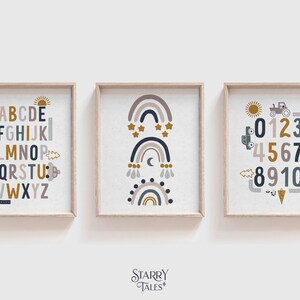 Alphabet & Numbers Boho Kids Room Decor, Boy Nursery Rainbow Poster ...