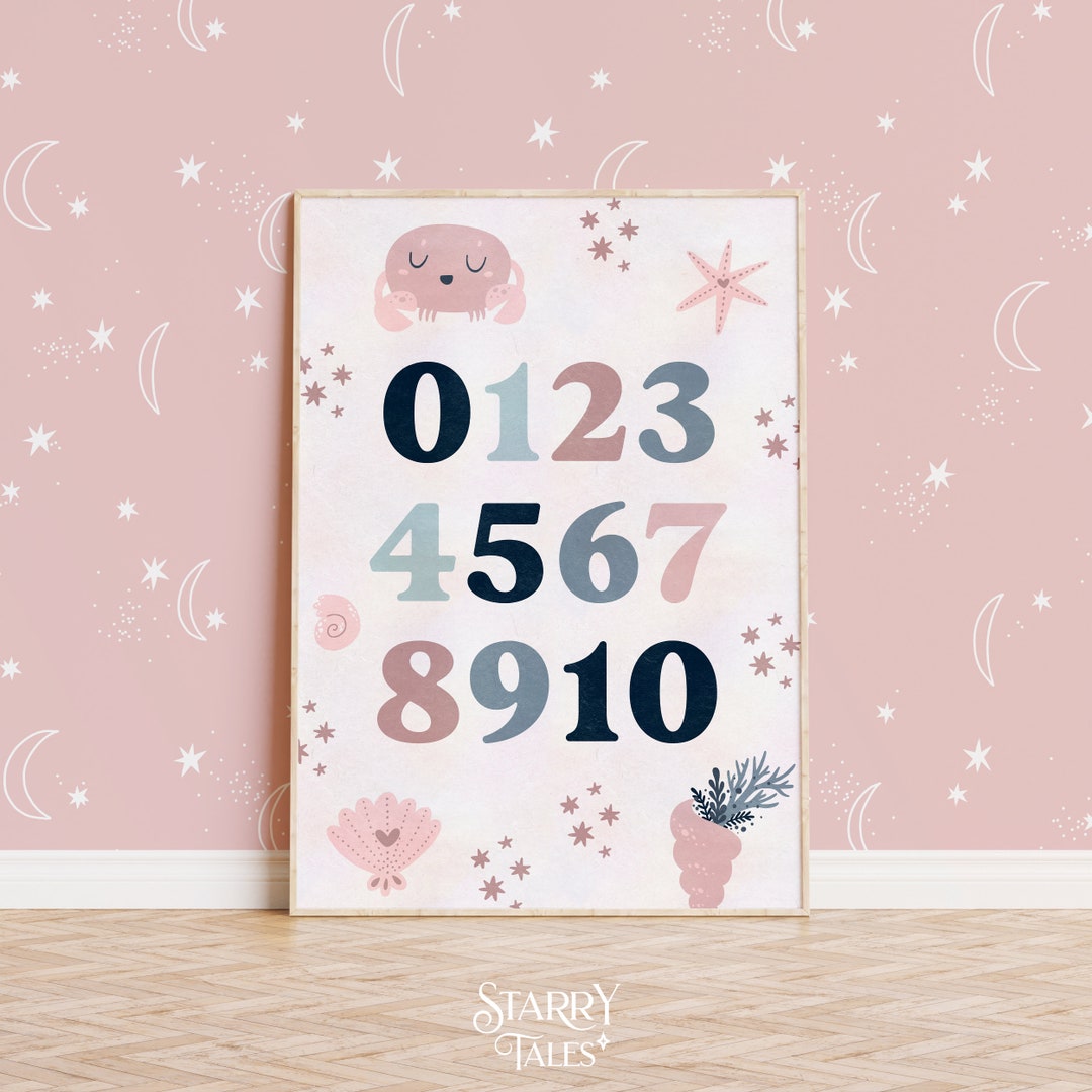 Pink Under the Sea Numbers Poster Wall Art, Educational Ocean Nursery ...
