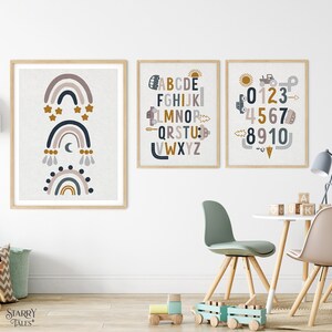 Alphabet & Numbers Boho Kids Room Decor, Boy Nursery Rainbow Poster ...
