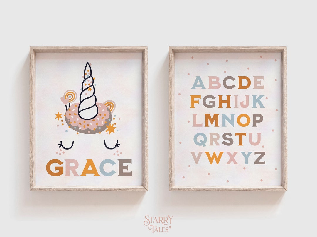 Unicorn Name Print & Alphabet Poster Set: Personalized Nursery Decor ...