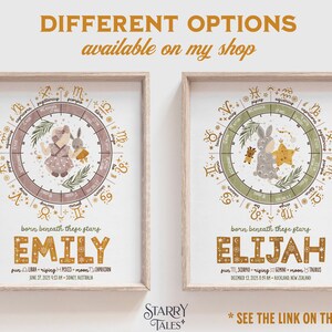 Custom Astrology Birth Chart Printable Wall Art, Natal Chart Baby Girl ...