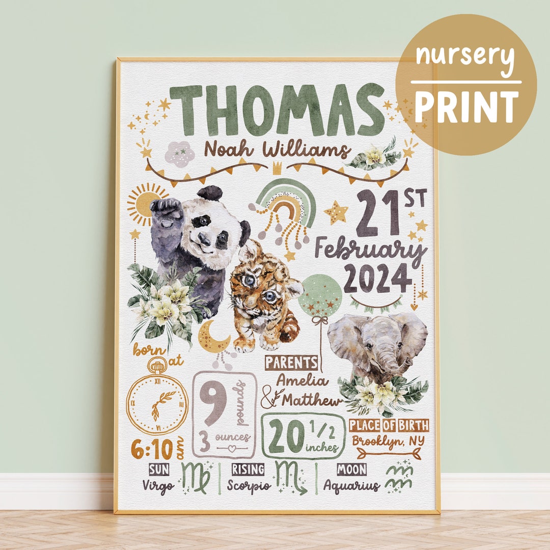 Personalized Baby Birth Stats Print: Woodland Nursery Decor - Etsy
