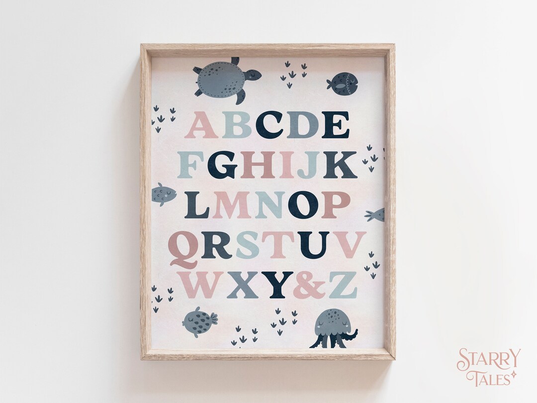 Alphabet Poster Print, Printable Educational Wall Art, Ocean Nursery ...