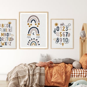 Alphabet & Numbers Boho Kids Room Decor, Boy Nursery Rainbow Poster ...