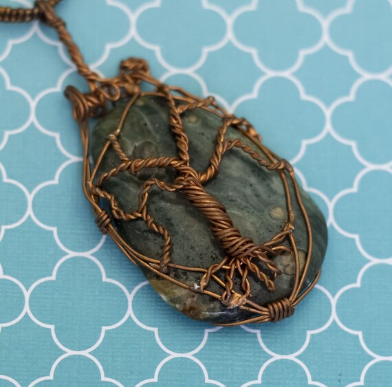 18 inch, Vintage Copper Tone Chain Wrap Stone Necklac… - Gem