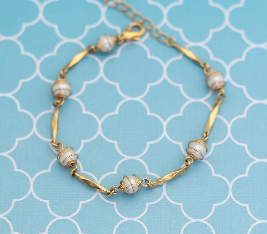 Vintage Pearl Prison Gold Tone Bracelet 8 Inch - R5 - Etsy
